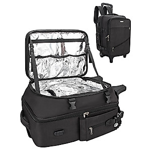Relavel Barber Travel Backpack, Rolling Makeup Train Case Hairstylist Traveling Bag for Hairdressers and Makeup Artists, Heat Insulation Layer and Adjustable Dividers Cosmetology Case on Wheels