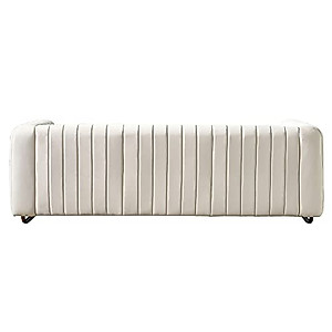 Contemporary Velvet Sofa Couch 84.25''W for Living Room - Modern Velvet Couch with Flared Arms and Removable Cushions, Living Room Furniture, Solid Wood Frame with Golden Legs - Beige