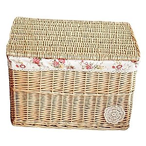 Baluue Box Wicker Storage Basket Home Storage Baskets Seagrass Storage Baskets Woven Hamper with Lid Handwoven Storage Box Handwoven Seagrass Box Rectangular Seagrass Basket Woven Box