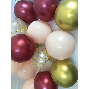 Pink Burgundy Gold Balloons – Metallic Wine Red Gold Balloons for Wedding Bridal Baby Shower Graduation Birthday Anniversary Party Decorations 50packs (Pink + Maroon)