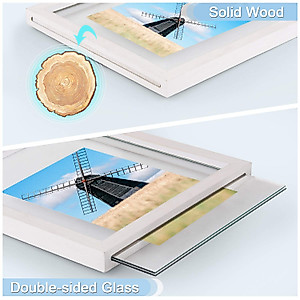 DLQuarts 11x14 Floating Photo Picture Frame, Floating Display for Photos 8x10, 7x9, 5x7,or Full Display for 11x14 Photos, Solid Wood, Double Glass, 2 Pack, White