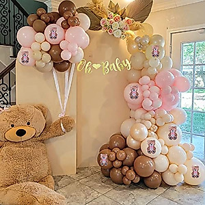 Teddy Bear Baby Shower Decorations For Girl Pink Balloons Garland Gender Reveal Princess Brown Kit Arch Birthday Party Themed Sticker Oh Banner