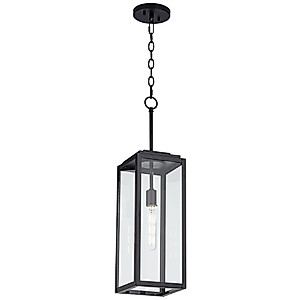 John Timberland Titan Modern Outdoor Hanging Ceiling Light Fixture Mystic Black 27 1/4" Clear Glass Panel for Exterior Barn Deck House Porch Yard Patio Outside Garage Front Door Garden Home Roof