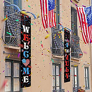 4th of July Banner Fourth of July Decorations Patriotic Porch Sign Black Independence Day Hanging Banner for Home Memorial Day Party, God Bless America (classic style)