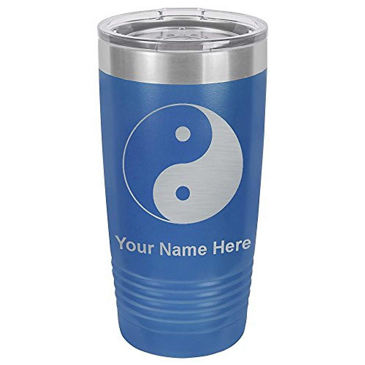 LaserGram 20oz Vacuum Insulated Tumbler Mug, Yin Yang, Personalized Engraving Included (Dark Blue)