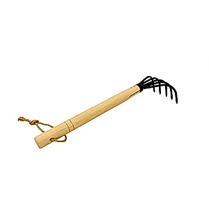 XFJTECH 15'' Garden Rake Cultivator 5 Tines Claw Soil Tiller Military Grade Steel Japanese Ninja Claw with Ergonomic Wooden Handle for Perfect Pulverized and Aerated Soil and Combing Leaves Weeding