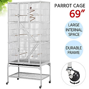 Topeakmart Birds Cage with Extra Large Space for Small Birds Like Lovebirds Parakeets Cockatiels ect, Mobile Bird Cage for Conures, Large Rolling Metal Cage with Detachable Stand, White