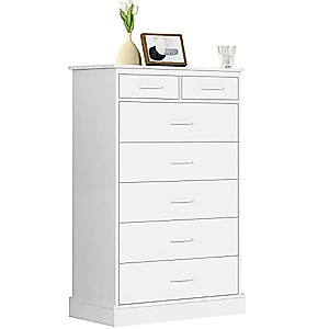 Hasuit White Dresser for Bedroom, Tall 7 Drawer Dresser with Sturdy Base, Wood Storage Tower Clothes Organizer, Large Storage Cabinet, Chest of 7 Drawers for Closet, Living Room, Hallway