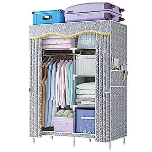 ldab Portable Wardrobe Closet, Bedroom Clothes Closet Storage Organizer with Storage Shelves, Hanging Rack & Side Pockets, 41" L x 18" W x 67" H, Extra Strong and Durable -Grey Pattern