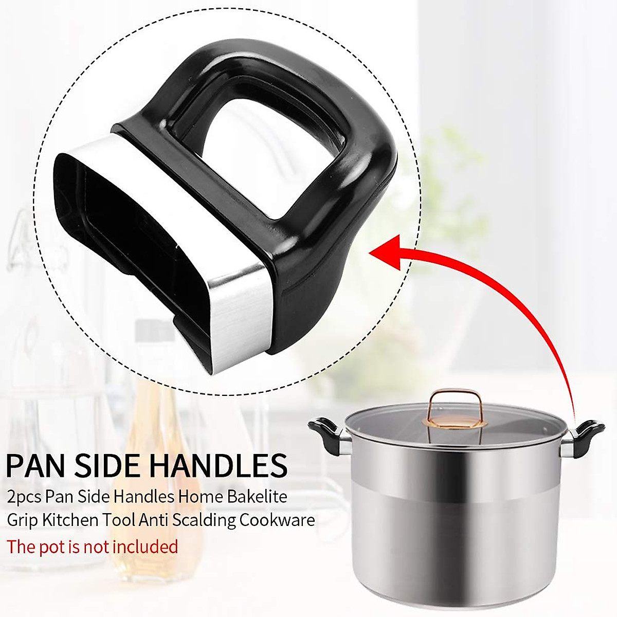 2PCS Pan Side Handles Pot Handle Replacement Bakelite,Pressure Pan Cooker Steamer Sauce Pot Replacement Short Side Handle For Home Kitchen Tools Black