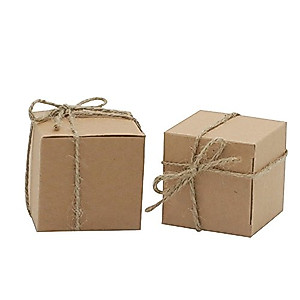 Amajoy 50pcs Kraft Favor Boxes with 50pcs Twine, Rustic Kraft Paper Candy Box for Wedding Favor Baby Shower Favor