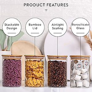 Laramaid Glass Jar Set (3x22oz/3x35oz) Set of 6 with 160 Minimalist Pantry Labels, Round Canister Jars with Bamboo Lids and Transparent Customized Sticker Labels, Food Storage Containers