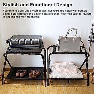 Yuihochic Luggage Rack, Suitcase Stand with Fabric Storage Shelf, for Guest Room,Bedroom,Hotel, Foldable Painted Steel Frame (Brown+Package Quantity 1)