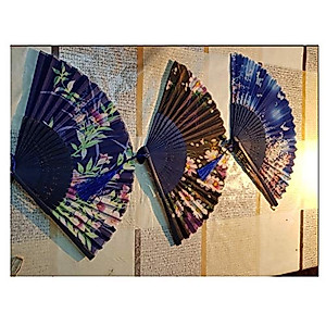 RAZZUM Decorative Folding Fans Pattern Folding Dance Wedding Party Lace Silk Folding Hand Held Flower Fan Hand Fan Cool Bamboo Flower Personalized Chinese Fans Fan (Color : Grey)