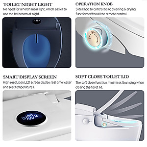 XCQQ Bidet Toilet Seat Elongated, Bidet Warm Water Rear & Front Oscillating Wash, Heated Toilet Seat, Warm Air Dryer, Soft Close Toilet Lid, Night Light, Smart Toilet Seat with Bidet Requires Outlet