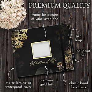 Elegant Black Funeral Guest Book, 10 x 8 Inches 120 Pages Guest Book for Funeral, 360 Entries Guest Book for Funeral and Memory, Memorial Service Guest Book with Pen and Sign, Memorial Guest Book