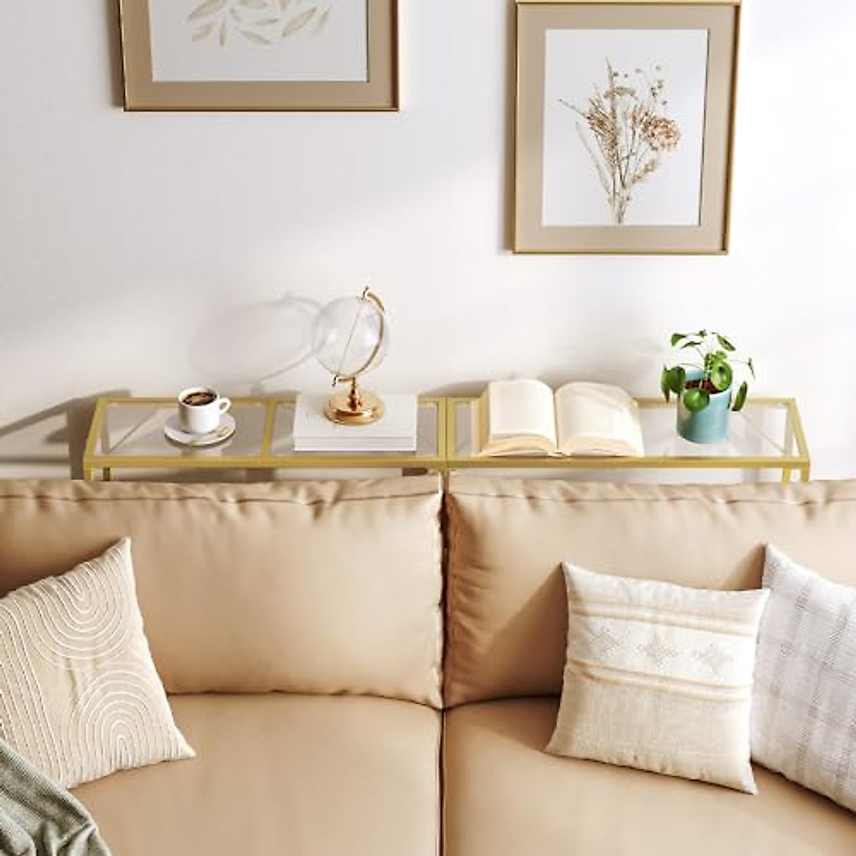 MAHANCRIS Slim Console Table, 27" Narrow Behind Sofa Table, Tempered Glass Entryway Table with Metal Frame, Adjustable Feet, Industrial Style, for Entrance, Living Room, Hallway, Glod CTJ68B01