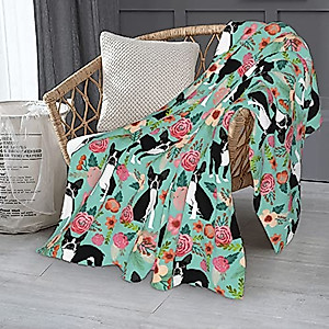 Boston Terrier Vintage Flowers Dog Throw Blanket, Ultra Soft Microplush Bed Blanket, All Season Microfiber Fleece Throw for Bed Chair Sofa Couch Bedroom 60"X50"