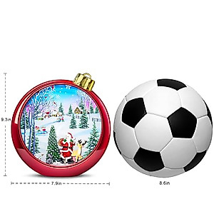 Large Size Christmas Snow Globes Lighted Up,6H Timer Glitter Snow Globes Christmas with Music Box 8 Songs, Red Round Lantern with Xmas Tree
