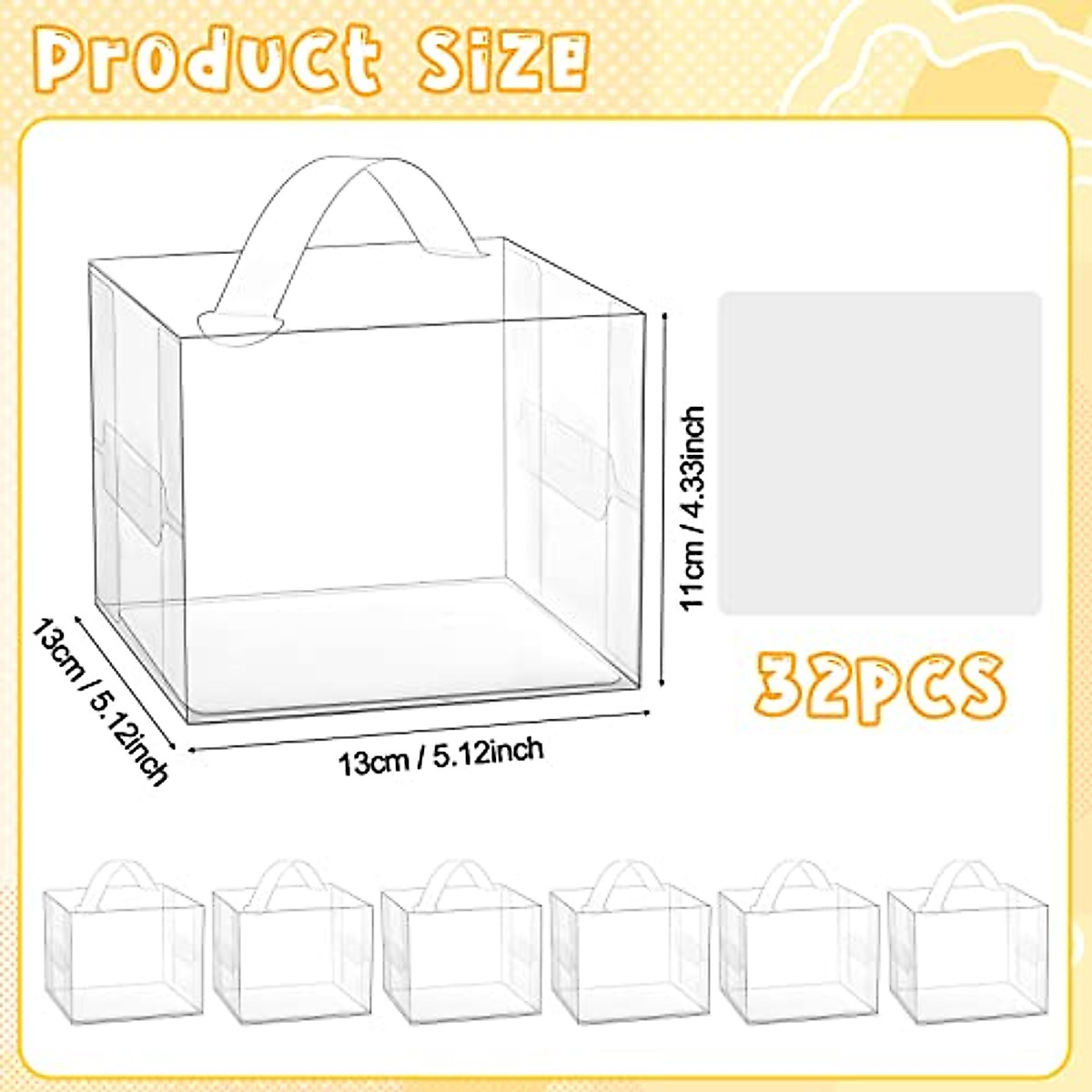 32 Pcs Clear Cake Box Transparent Bakery Boxes Plastic Cake Carrier with Lid and Handle Transparent Food Cupcake Container for Wedding Birthday(5 x 5 x 4 Inch,Stylish Style)