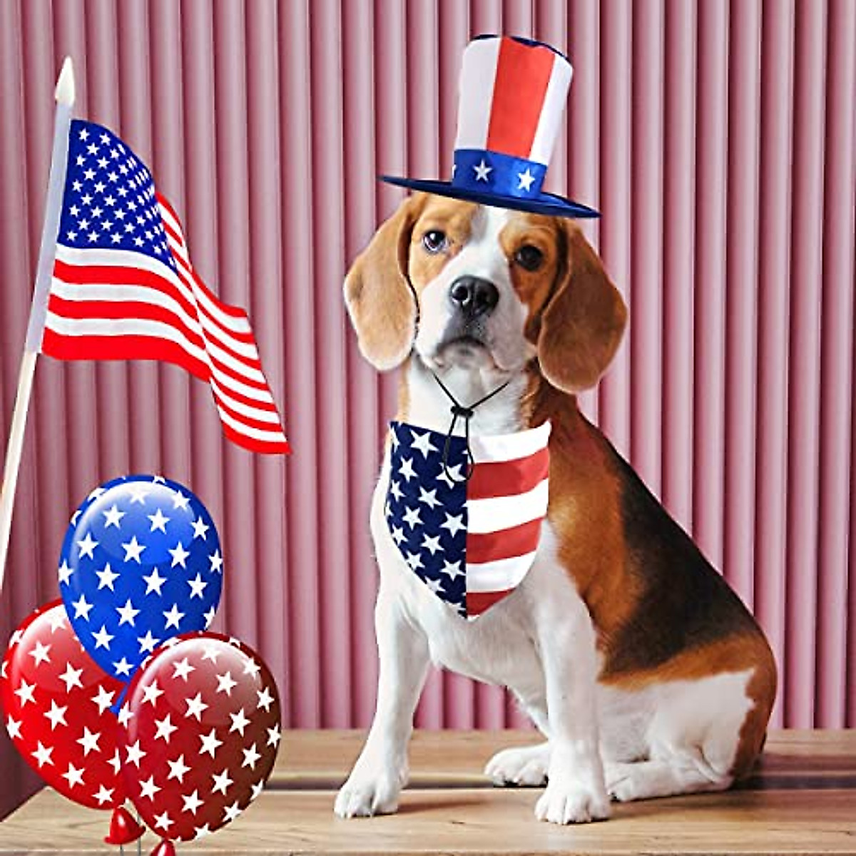 CooShou 4Pcs 4th of July Dog Costume Independence Day Dog Outfit American Flag Pet Dog Hat Bandana Bow Tie Triangle Scarf for Dogs Cats Puppy Kitten