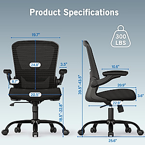 Monomi Ergonomic Office Chair, Home Office Task Chair-Breathable Mesh, Lumbar Support,Flip-up Armrests,Tilt Function and Adjustable Height Back, Swivel Computer Home Office Desk Chair
