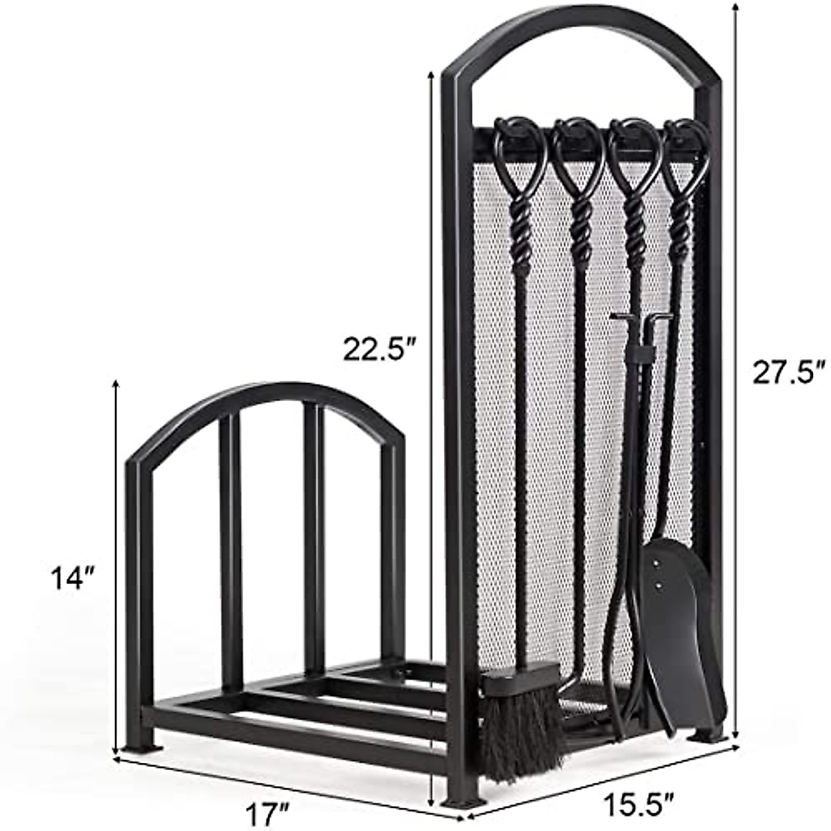 HAPPYGRILL Firewood Log Rack Indoor Outdoor Fireplace Storage Holder with 4 Tools Set