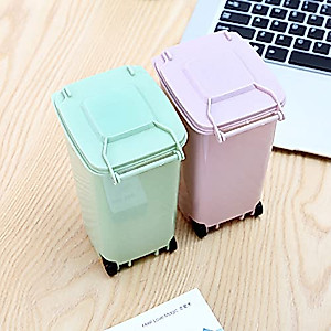 4Pcs Mini Trash Can Desktop Garbage Storage Bin Pen Holder Organizer Small Recycle Can Wastebasket with Lid Wheels for Home Office(Green Blue Pink Black)