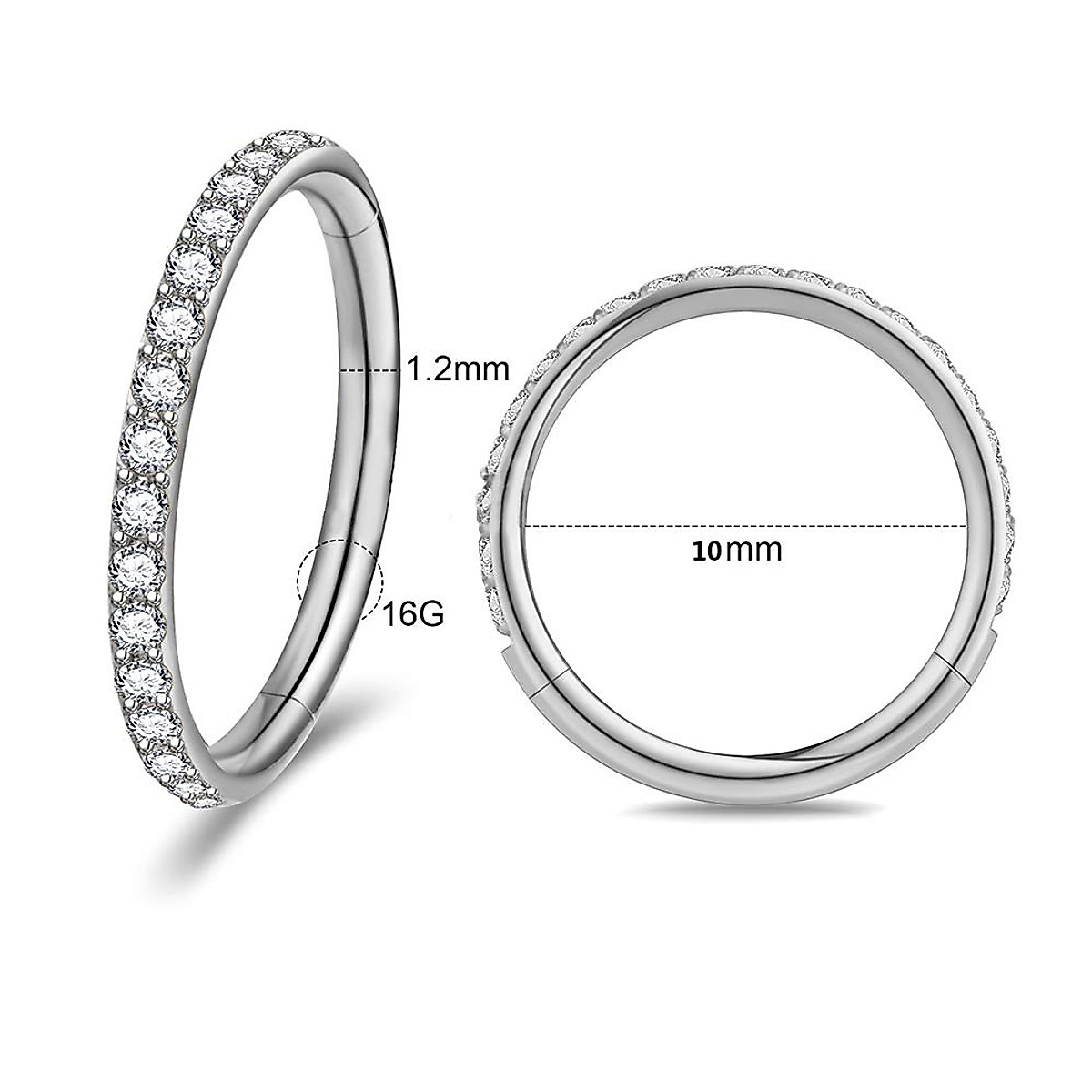 CZ Surgical Stainless Steel 16G Sleeper Cartilage Daith Tiny Small Hoop Earrings Tragus Mini Hinged Clicker Nose Ring Cuff Huggie Hoops for Women Men Helix Piercings Jewelry Gifts Bff (10mm)