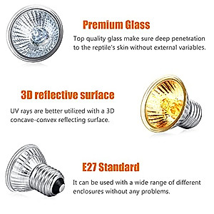 Fischuel Reptile UV Bulb, 2 Pack Reptile 50W UVB Bulbs, Habitat Basking Heat Bulb, UVB Light Bulb, Reptile Heat Lamp Bulb for Terrarium(E27,110V)