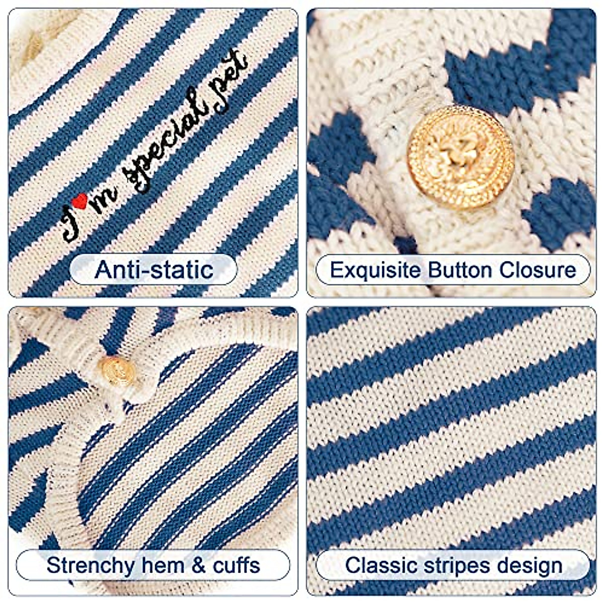 ISPET Stripes Pet Dog Sweater - Stylish Dog Sweatshirt for Small Medium Dog Girls Boys Chihuahua Yorkie Button Closure Knitwear Pup Winter Coat with Sleeves