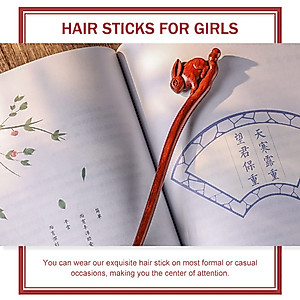 Vintage Hair Stick Rabbit Shaped Hair Chopstick Wood Antique Hair Clip Hanfu Hairpins Retro Head Accessory for Hair Styling Tool Chinese New Year