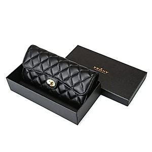 Luxury Black Quilted Leather Long Wallet Bifold Wallet Clutch Credit Card Holder Wallet Coin Purse Business Card Holder Gift for Women Gift for Girl