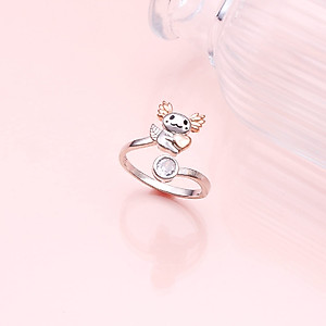 HOOHWE Axolotl Rings for Women 925 Sterling Silver Cute animal Rings Axolotl Jewelry Gifts for Woman Teen Daughter