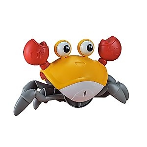 helegeSONG Crawling Crab Baby Toy, Tummy Time Toy Gifts for 3 4 5 6 7 8 9 10 11 12 Month Boy Girl with Learning Crawl System Music Learning to Crawl for Birthday Gift Orange