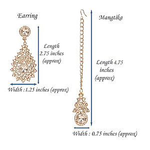 NEW! Touchstone Indian Bollywood Exotic Petals Studded Diamond Look Sparkling Rhinestone Designer Jewelry Chandelier Earrings Mangtika Head Accessory Combo In Gold Tone For Women.