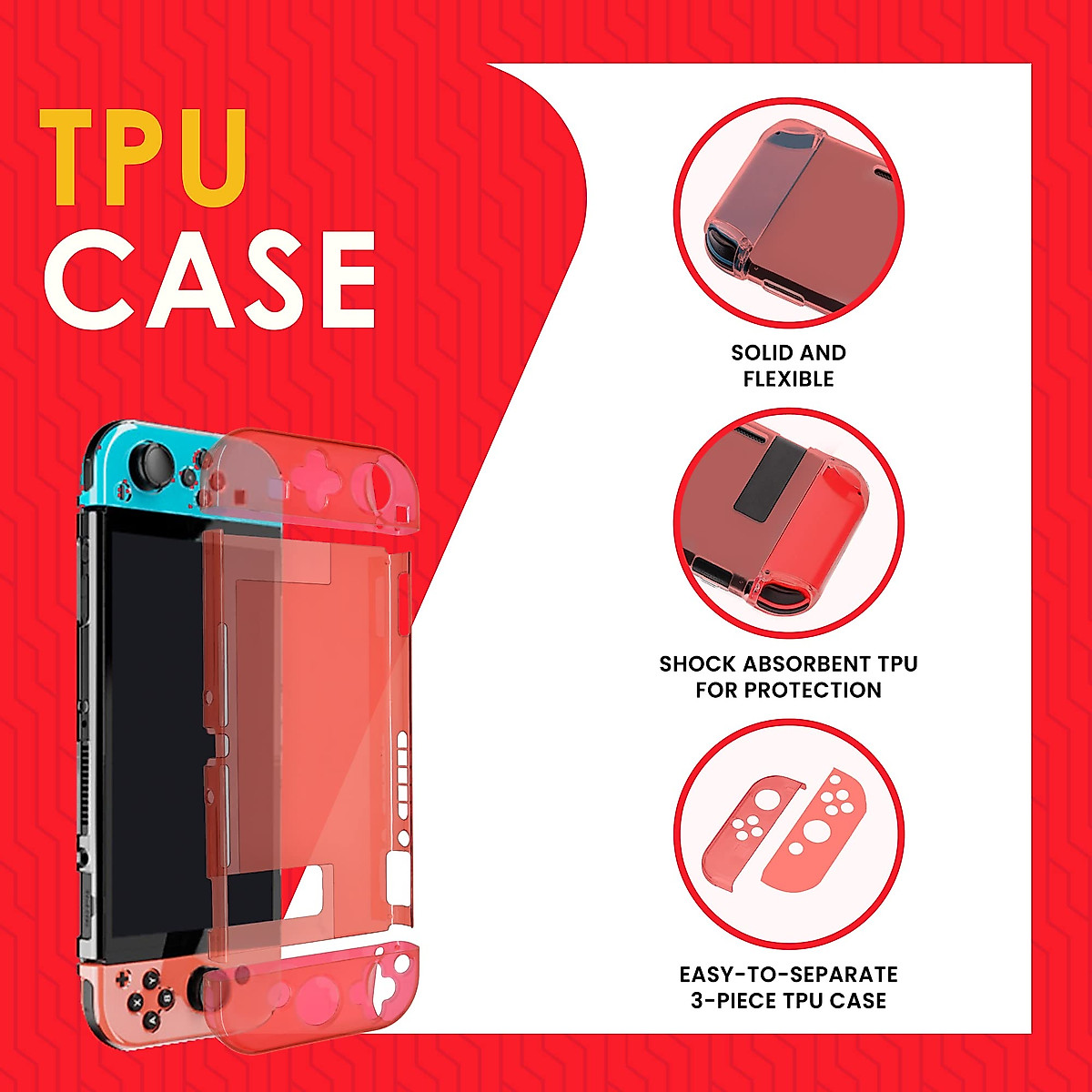 Switch Accessories Kit compatible for Nintendo Switch - Black | Bundle Set compatible with Super mario bros, Switch Sports, Fortnite, Animal Crossing, Minecraft, Pokemon, Zelda (12 in 1 set - Red)