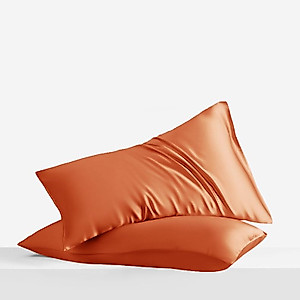 LINENWALAS 100% Organic Tencel Lyocell Silk Pillow Cases Standard Size, 2 Pack Soft, Breathable, Eucalyptus Cooling Pillowcases Set Queen Size with Envelop Closure (Burnt Orange, 20x30 Inches)