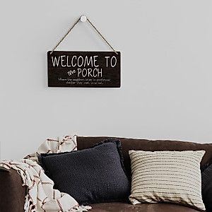 SENJIAN Rustic Porch Wood Decor Sign, Welcome to the Porch Printed Wood Sign Wall Art, Hanging Door Sign, Decorative Wood Sign Home Decor 12" x 6"