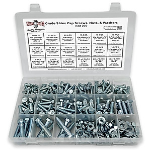 Grade 5 Hex Cap Screws, Hex Nuts, Flat & Split Washers Assortment Kit
