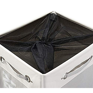 23" Wheeled Laundry Hamper Large Collapsible with Breathable Cover Heavy Duty Laundry Sorter Dirty Clothes Organizer Bin Waterproof Foldable Laundry Basket Rolling Extra Large Bag (White + Light Gray)