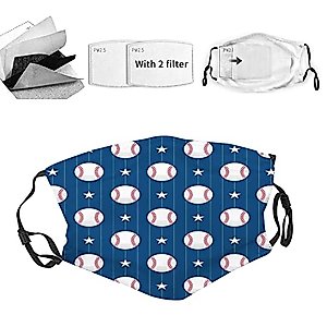Sports Fashion Face mask with designs,Baseball Patterns Stars Design,Reusable Face Mask Balaclava Washable Outdoor Nose Mouth Cover for Women Men,Night Blue Red White