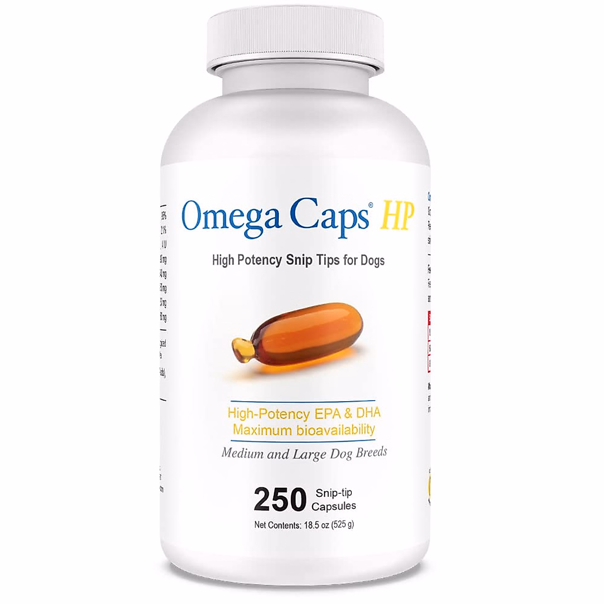 Omega-Caps High Potency Snip Tips for Medium to Large Breeds-Vet Formulated for Healthy Radiant Skin & Coat. Contains Omega 3 for Joint & Immune System Support, Easy to Dose Soft Gel Capsules 250 CT.
