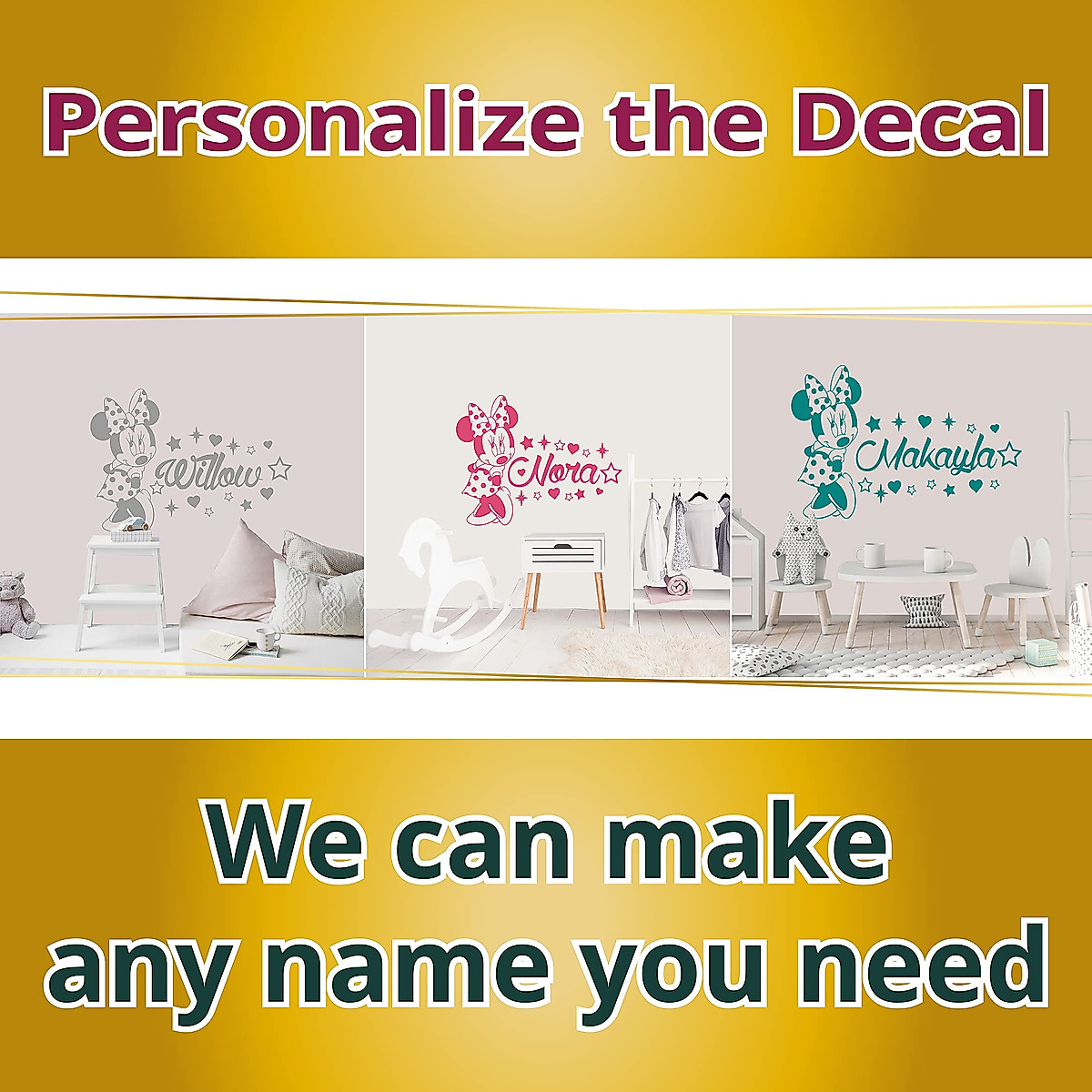 Name Wall Decal Minnie Vinyl Decals Sticker Custom Decals Personalized Baby Girl Name Decor Bedroom Nursery Baby Room Decor ZX58