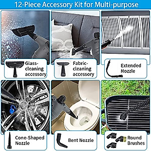 Handheld Steam Cleaner, Steamer for Cleaning, with Steam Lock Button for Hands-free Steaming, 12 in 1 Set Car Steamer for Furniture, Auto Detailing, Home, Kitchen, Bathroom, Upholstery