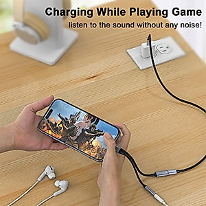 2-in-1 Lightning to 3.5mm Jack Headphone and Charger Cable Adapter,【Apple MFi Certified】 Earphones Converter Splitter Support Music+Charge+HiFi+Mic+Control for iPhone 14 Pro Max/14 13 12 11