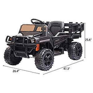 VALUE BOX Ride on Truck with Trailer, 2.4G Remote Control 12v Battery Electric Kids Toddler Motorized Vehicles Toy Car w/ 2 Speed, Music, seat Belts, LED Lights and Realistic Horn (Black)