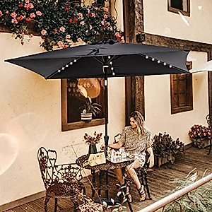 FLAME&SHADE 6.5 x 10 ft Rectangular Solar Powered Outdoor Market Patio Table Umbrella with LED Lights and Tilt, Black