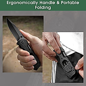 Folding Pocket Knife Multifunction Pocketknife with Clip,3.4-Inch 8Cr13MoV Stainless Steel Blade, Filled Nylon Handle, 1/4-Inch Hex Drive, 2 Flathead Bits and 2 Crosshead Bits for Outdoor, Camping, Hunting Men's Gift