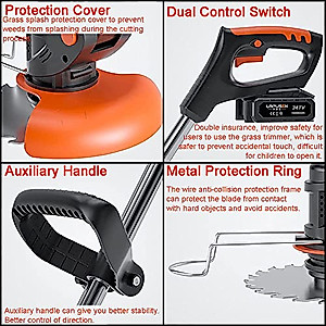 24V Electric Weed Eater Cordless Weed Wacker 3-in-1 String Trimmer with Wheels, Lawn Edger Brush Cutter with 3 Types Blades, Garden Tools for Garden and Yard